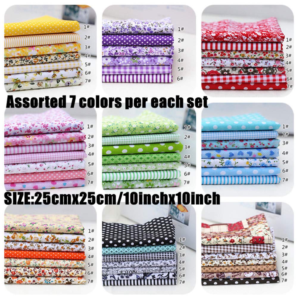 MSCFTFB 14 Pieces Assorted 7 Designs Square Fabric Bundles Sewing Square Patchwork Precut Fabric Scraps for DIY Quilting Applique Doll Dress Making (Red)