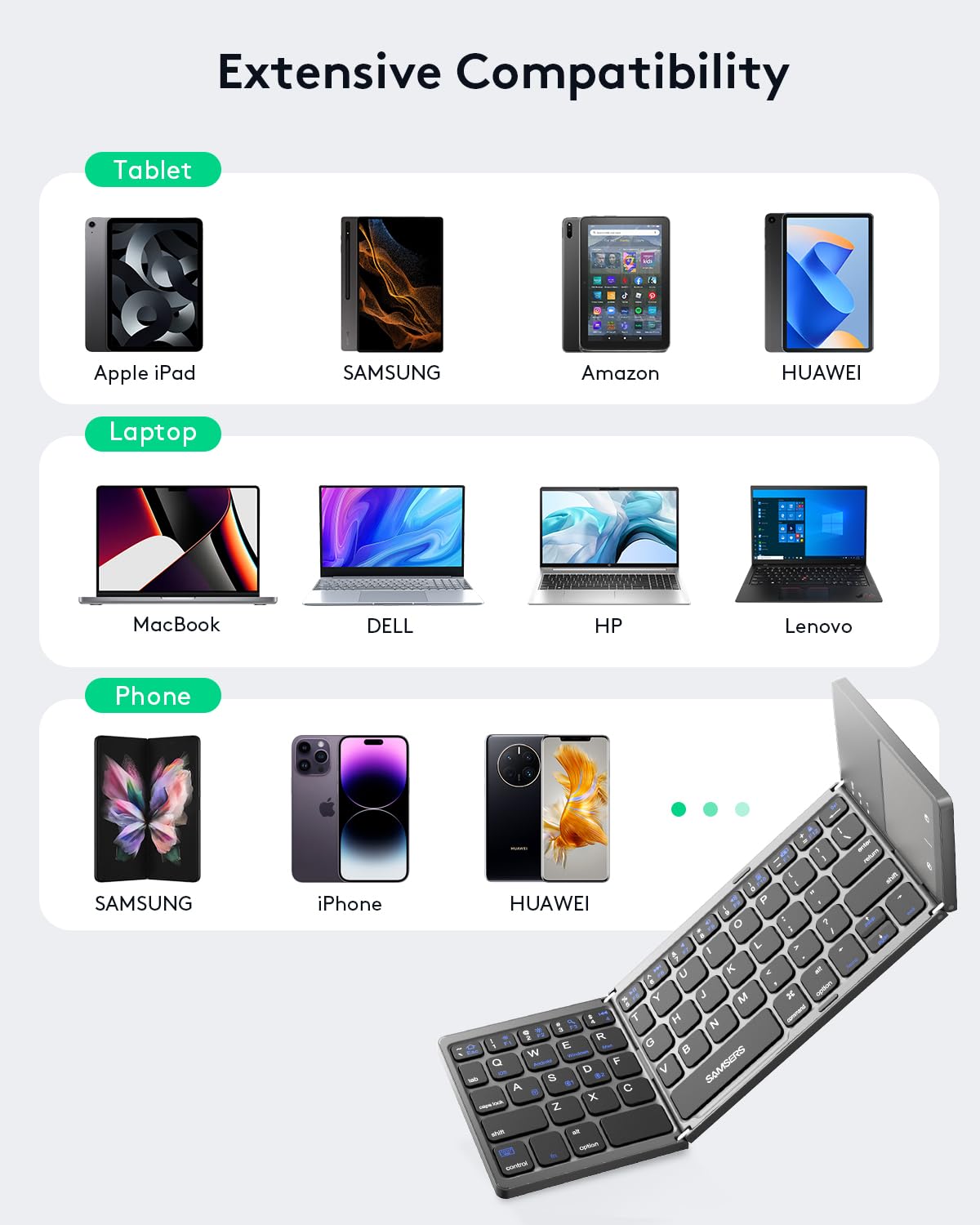 Samsers Multi-Device Foldable Bluetooth Keyboard with Touchpad Rechargeable Dual-Mode(2.4G+BTx2) Wireless Keyboard with Holder, Portable Ultra Slim Folding Keyboard for Android Windows iOS Mac OS