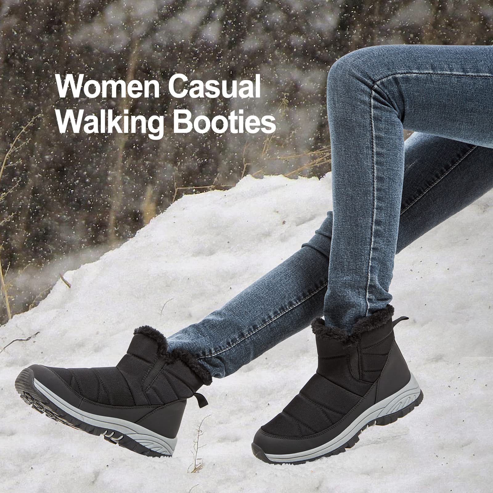 CAMEL CROWN Womens Winter Snow Boots Slip On Ankle Bootie Anti-Slip Fur Lined Short Boots Waterproof Outdoor Footwear