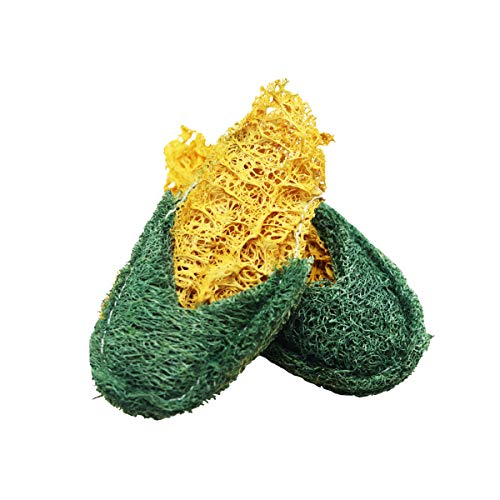Lanermoon Chew Toy for Teeth,Natural Loofah with Corn Shape,2 Pack Pet Toys for Rabbits,Hamsters,Guinea Pigs,Parrots and Other Small Animals