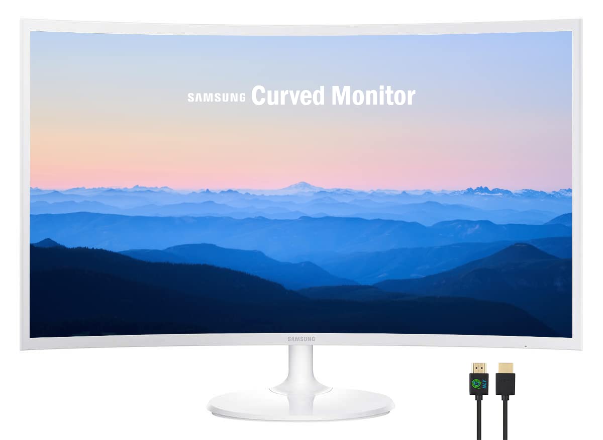 SAMSUNG 27” Curved 1080p Full HD Ultra Slim Computer Monitor, AMD FreeSync, HDMI, VGA, 4ms, VESA Mountable, NLY HDMI Cable, White