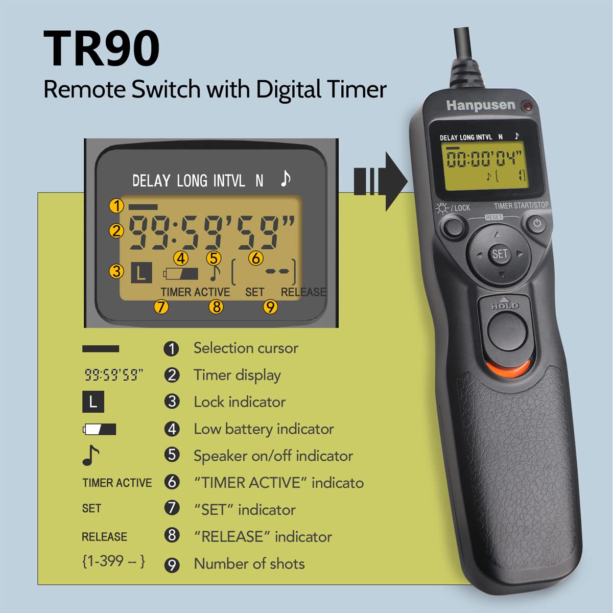 Camera Remote Timer Intervalometer Shutter Release Compatible with Nikon D3, D4, D4s, D5, D6, D850, D810, D800, D700, D500, D300, D200, F6, F100, F5, F90, N90s, D1X, D2H; Replaces Nikon MC-30A