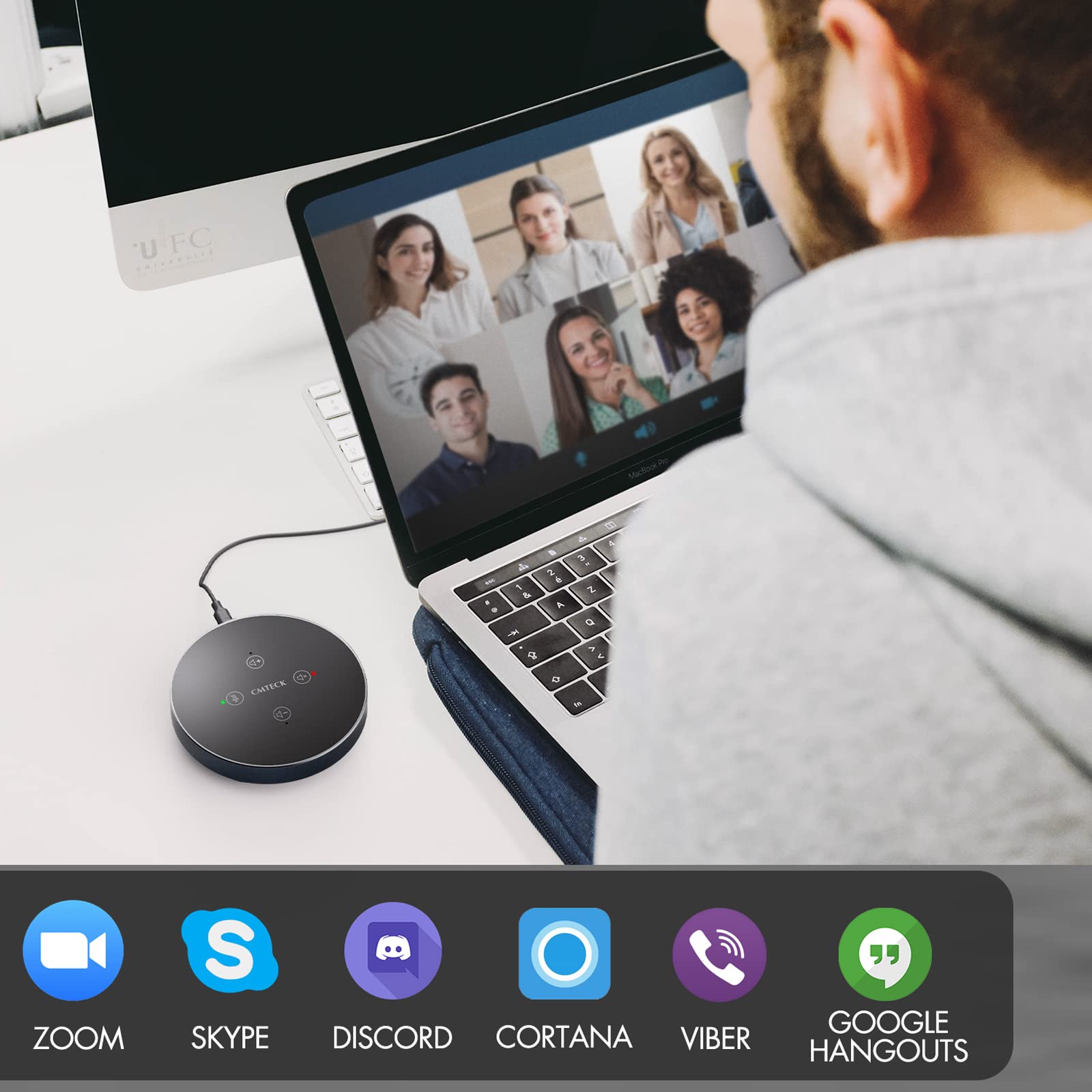 CMTECK USB Speakerphone, Conference Microphone for Home Office, Crystal Clear 360º Voice Pickup, Plug and Play, LED Indicator, Perfect for Zoom, Skype, Podcasting