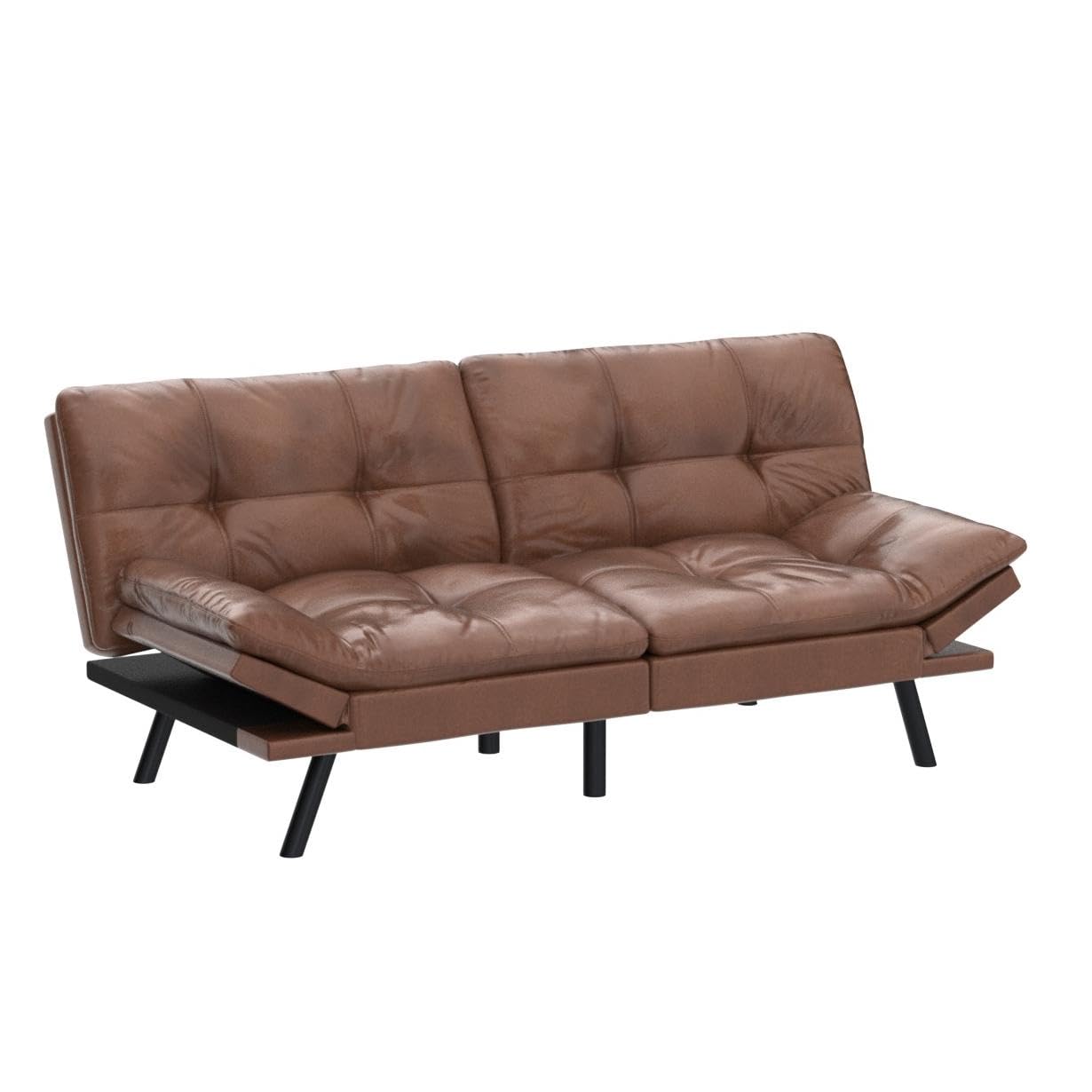 MUUEGM Futon Sofa Bed Memory Foam Futon Couch Bed Sofa Sleeper,Modern Convertible Faux Leather Futon for Living Room,Small Love seat for Apartment Office,w/Adjustable Armrests Backrest,Brown