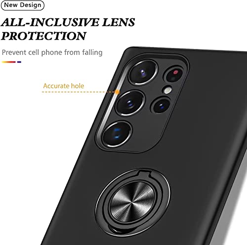 YRMJK S23 Ultra Case, Built in 2 Screen TPU Protectors + 2 Camera Lens Protector,Military Grade,3D Full Cover with Kickstand Ring Case for Samsung Galaxy S23 Ultra 5G Black