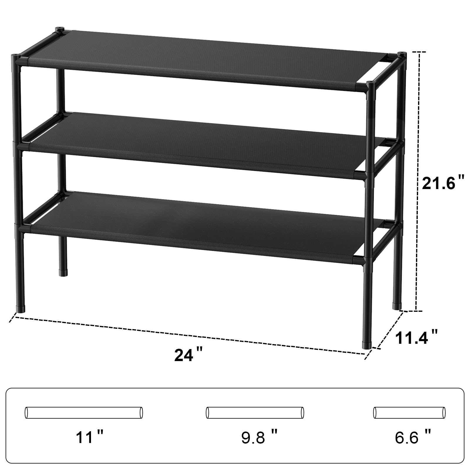 Juturna 3-Tier Shoe Rack Shoe Organizer Shoe Rack for Closet Shoe Organizer for Closet, Black