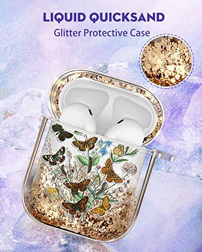 Kokaaee for Airpod Case 2nd & 1st Generation Cover Kawaii Funda Cute Aesthetic Girls Women Protector Liquid Glitter Bling Sparkly Butterfly Design Estuche Keychain Girly for Apple Air Pod 1/2 Gen
