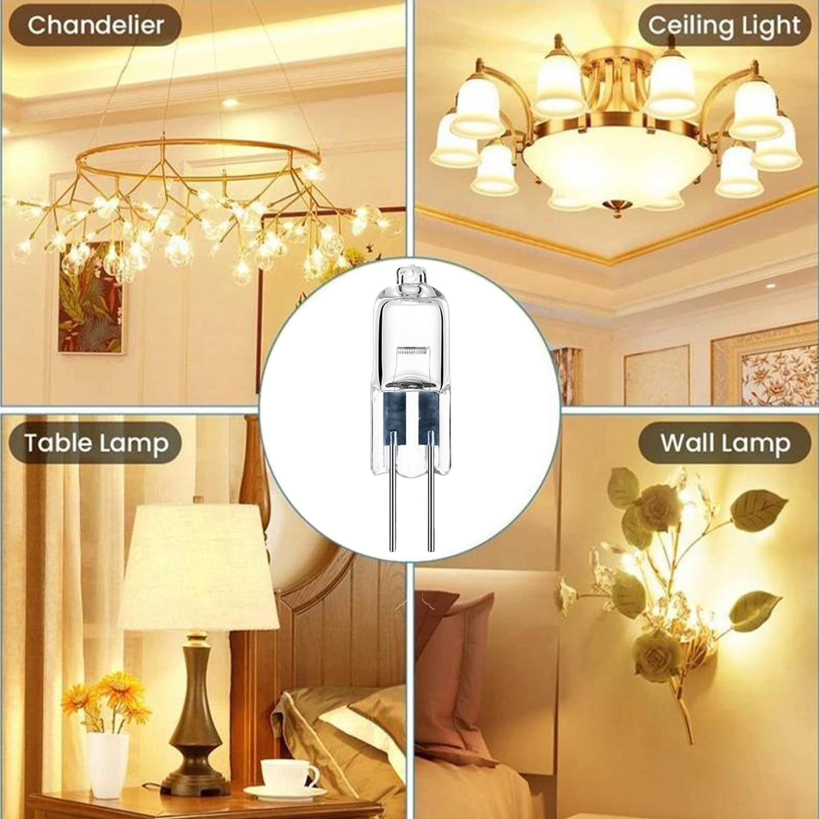 CMYBEN G4 Halogen Light Bulbs, 20W 12V 2700K G4 Dimmable Halogen 2 Pin Base Lamp Warm White Clear Capsule Lamp Pack of 10