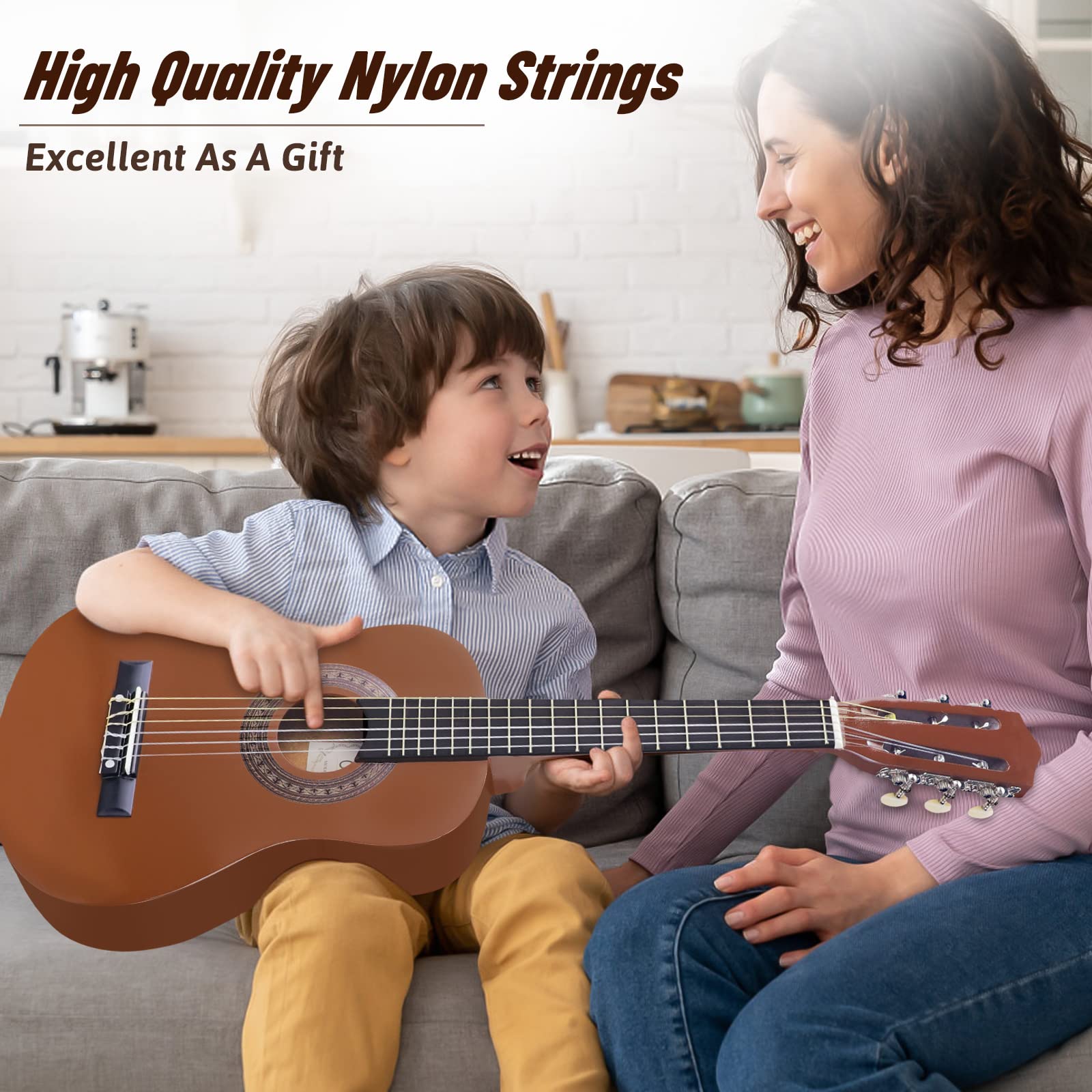 CNBLUE Acoustic Guitar Beginner Half-Size Natural Classical Guitar Mini Guitar 30 Inch Nylon Strings Wooden Guitar for Kid Boy Girl Student Youth Guitarra (Brown)