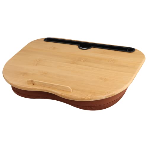 Lap Desk with Pillow Cushion, Portable Bamboo Laptop Stand with Slot for Tablet/Phone, Lightweight Laptop Desk Tray, Computer Bed Table for Home Travel, Support up to 14" Laptops