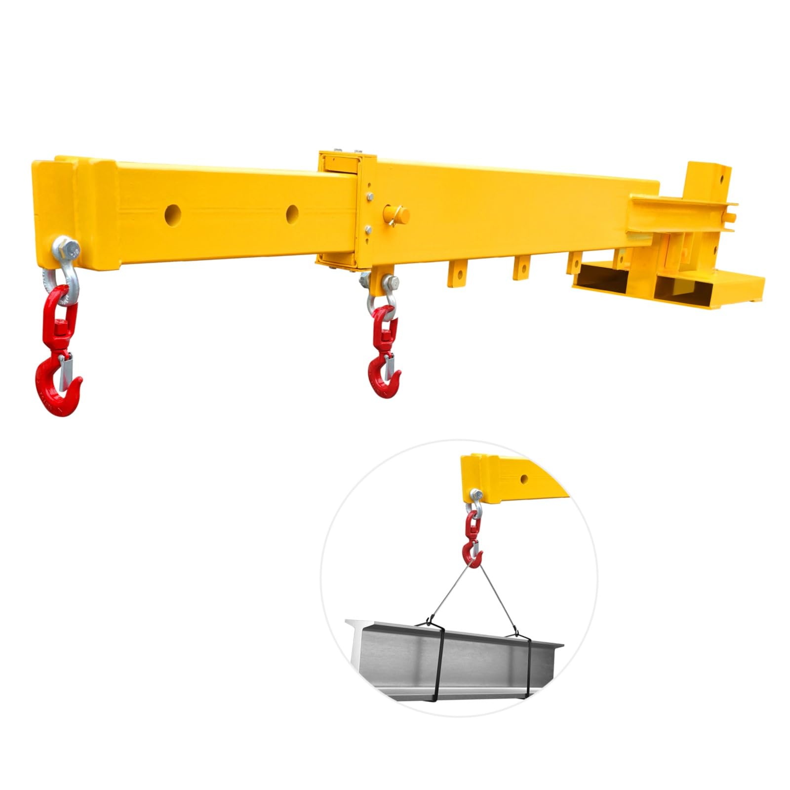 GarveeTech Forklift Jib Boom Crane, Adjustable Telescopic Forklift Hoist with Two 3 Tons Swivel Hooks, 6000 LBS Lift Capacity Forklift Crane for Warehouse or Factories