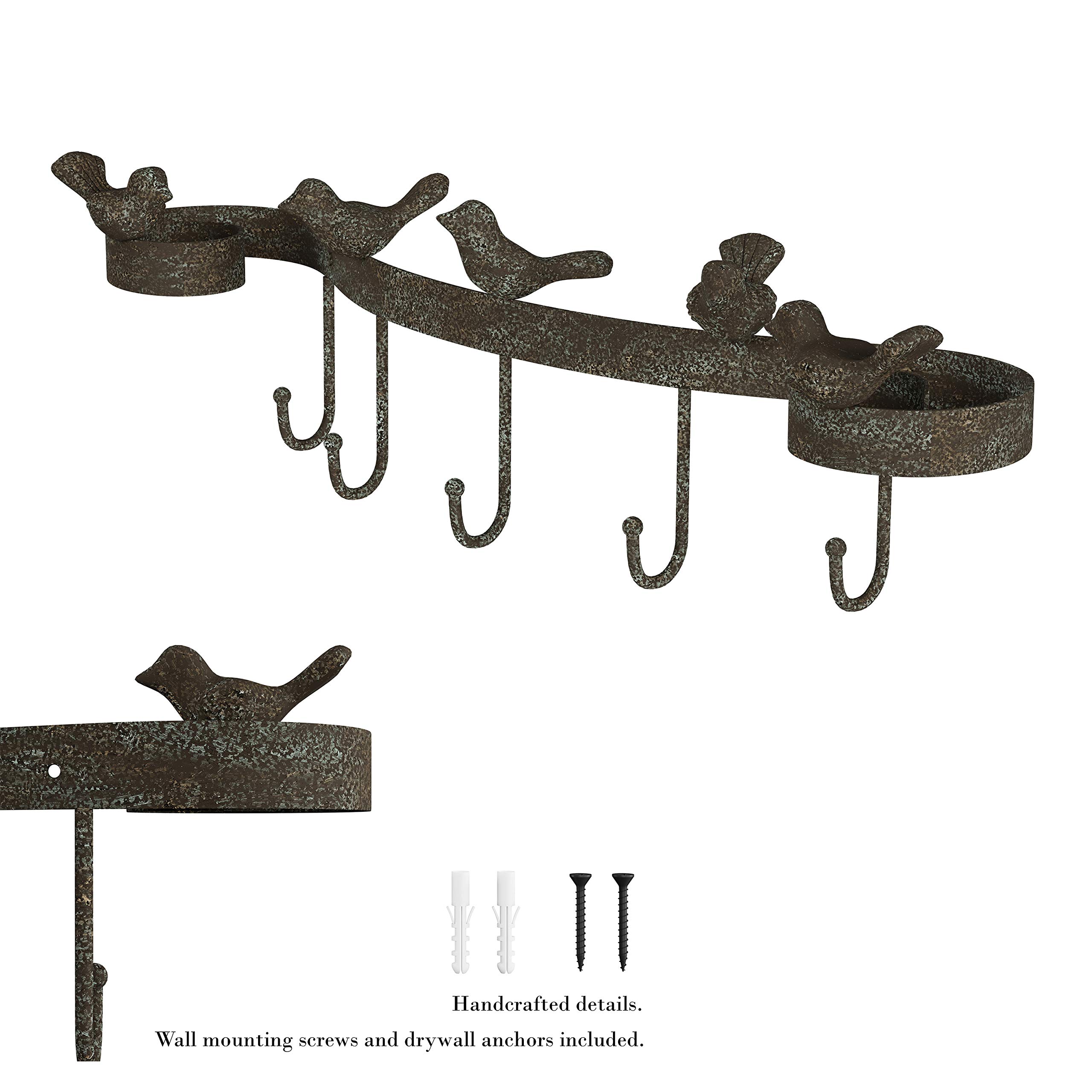 Lavish Home Decorative Birds on Ribbon Cast Iron Shabby Chic Rustic Wall Mount Hooks for Coats, Towels, Hats, Scarves, Jewelry, and More, (L) 19.25”x (W) 3.75”x (H) 6”