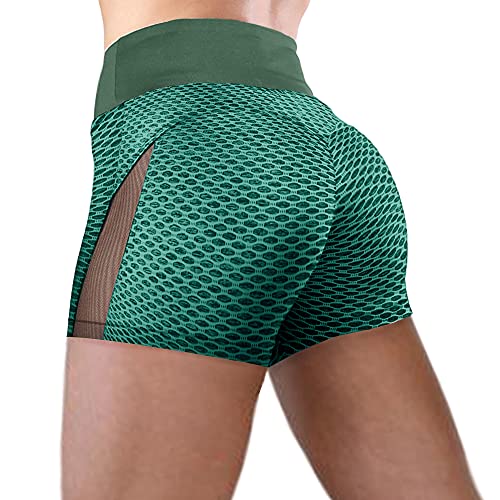 Cnkwei Womens TIK TOK Leggings Shorts Scrunch Side Mesh Butt Lifting Workout Active Shorts Green