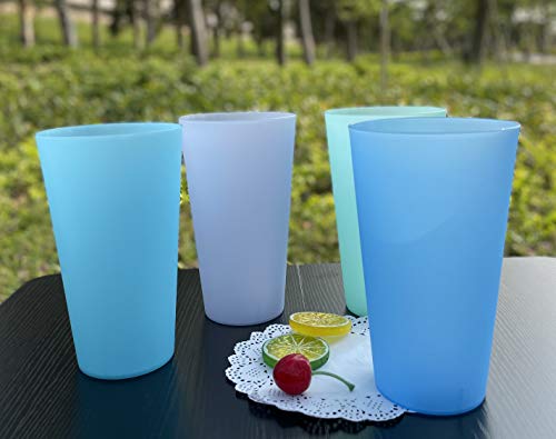 YUYUHUA 32-ounce Cups, BPA-free Plastic Tumblers Reusable Dishwasher Safe Set of 12 in 4 Assorted Colors Large Drinking Glasses