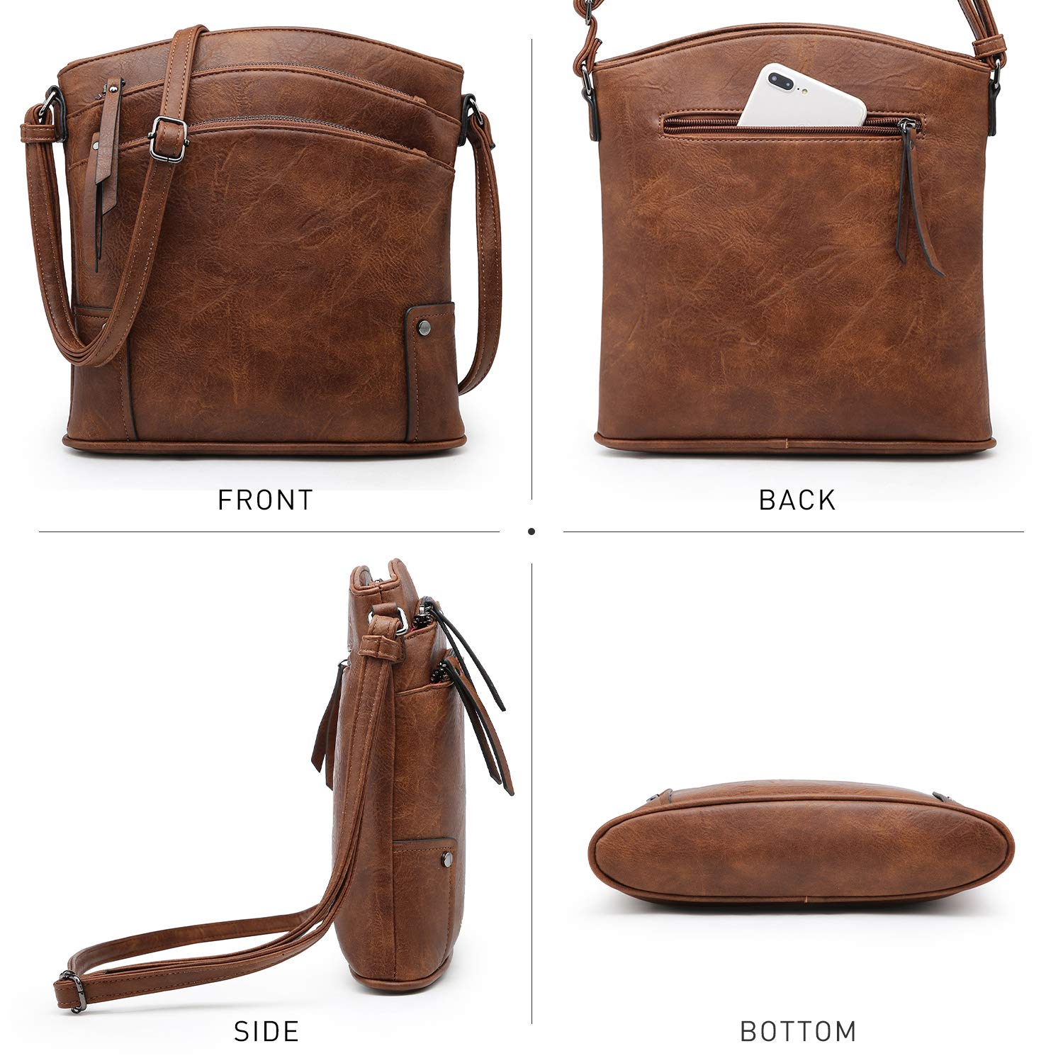 VONMAY Crossbody Bags for Women Purses Handbags Multi Pockets Shoulder Bag (Coffee)