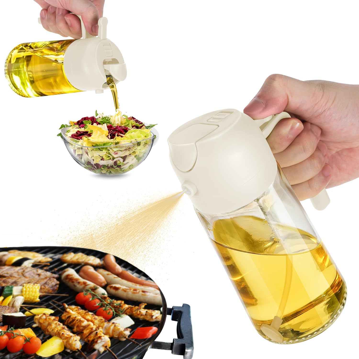 GLBEAR 16oz Olive Oil Dispenser, 2 in 1 Oil Sprayer for Cooking,470ml spray bottles,oil dispenser for kitchen,Salad,BBQ