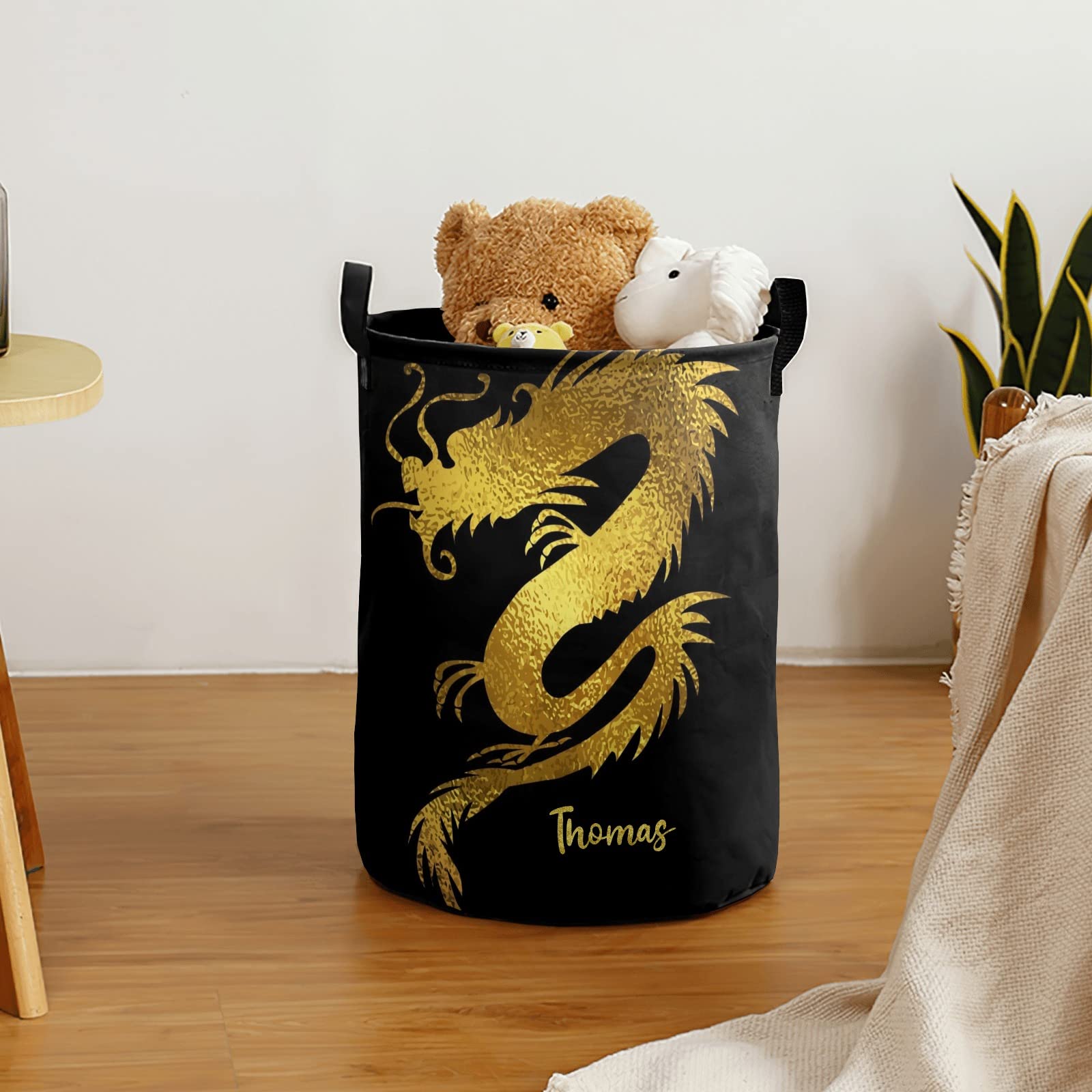 Golden Dragon Personalized Laundry Hamper,Custom Name Collapsible Waterproof Laundry Basket Storage Bins with Handle for Clothes,Toy,Nursery