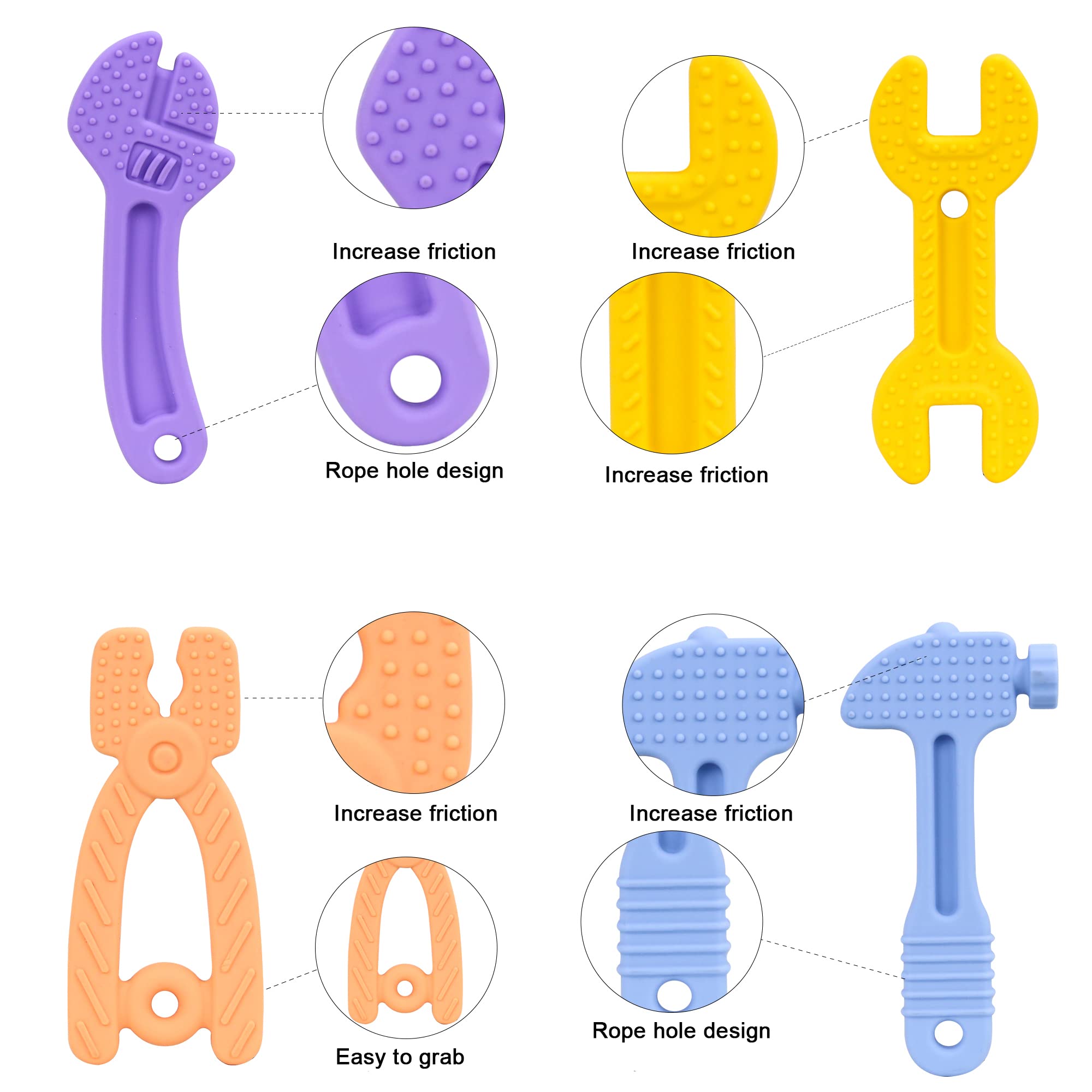Zdolmy Teething Toys for Babies 0-6 Months 6-12 Months, Baby Teething Toys Set, BPA-Free Silicone, Soft Textures, Molar Teether, Easy to Hold, Easy to Clean and Freeze - 4 Packs