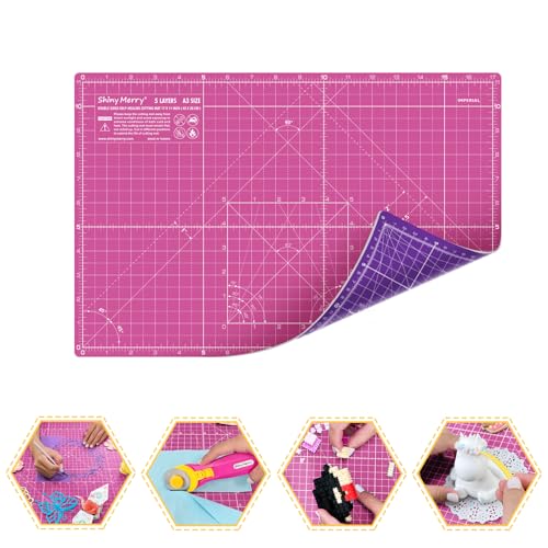 Cutting Mat A3 around 12" x 18", Self Healing cutting mat Double Sided 5-Ply Cutting Mats for Crafts, Fabric, Sewing, Quilting, Workbench, Scrapbooking, Projects, Pink/Purple -Shiny Merry