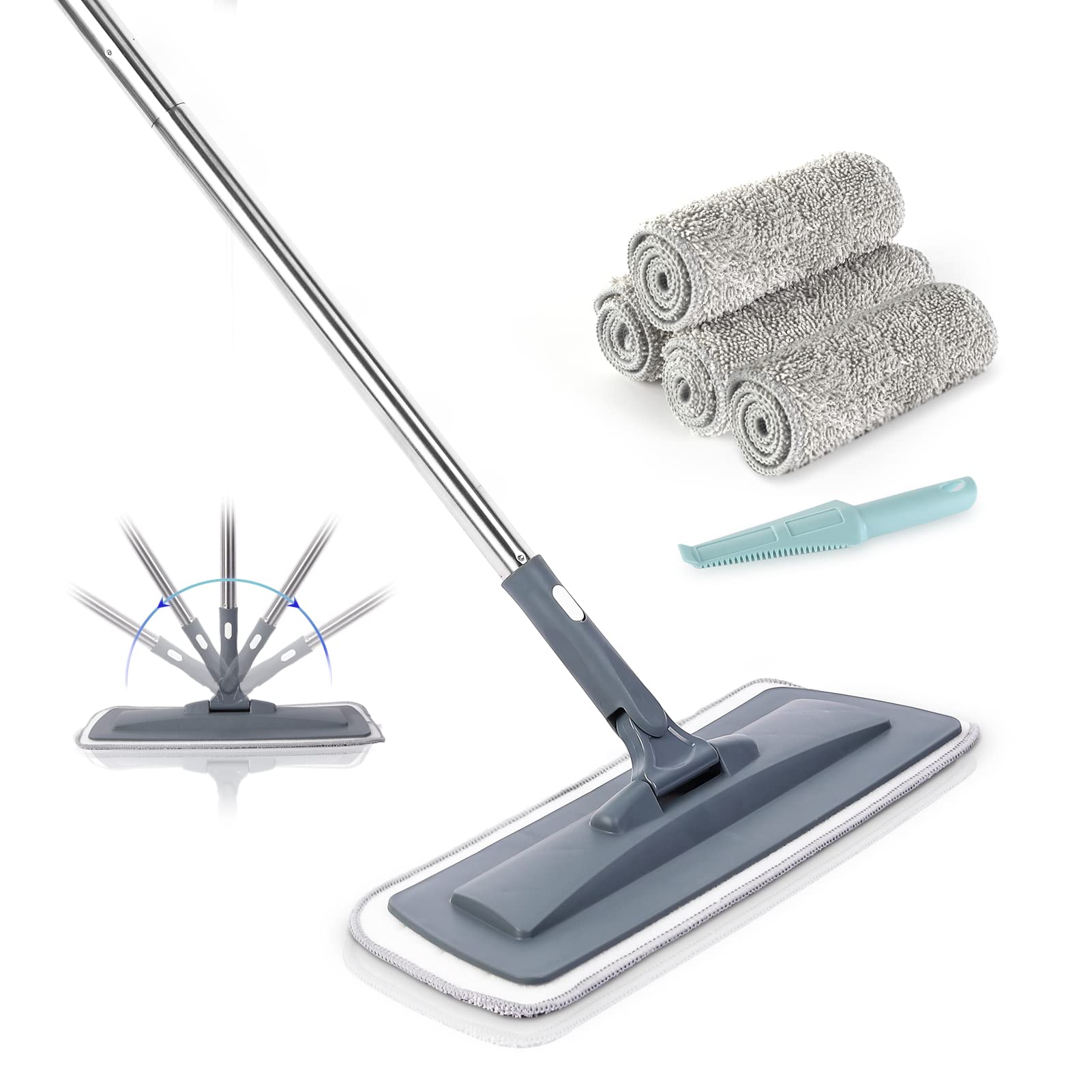 DYTesa Microfiber Floor Dust Mop for Hardwood Cleaning, 360 Degree Rotating Wet Dry Floor Mop with 4 Washable Pads and 1 Scrubber
