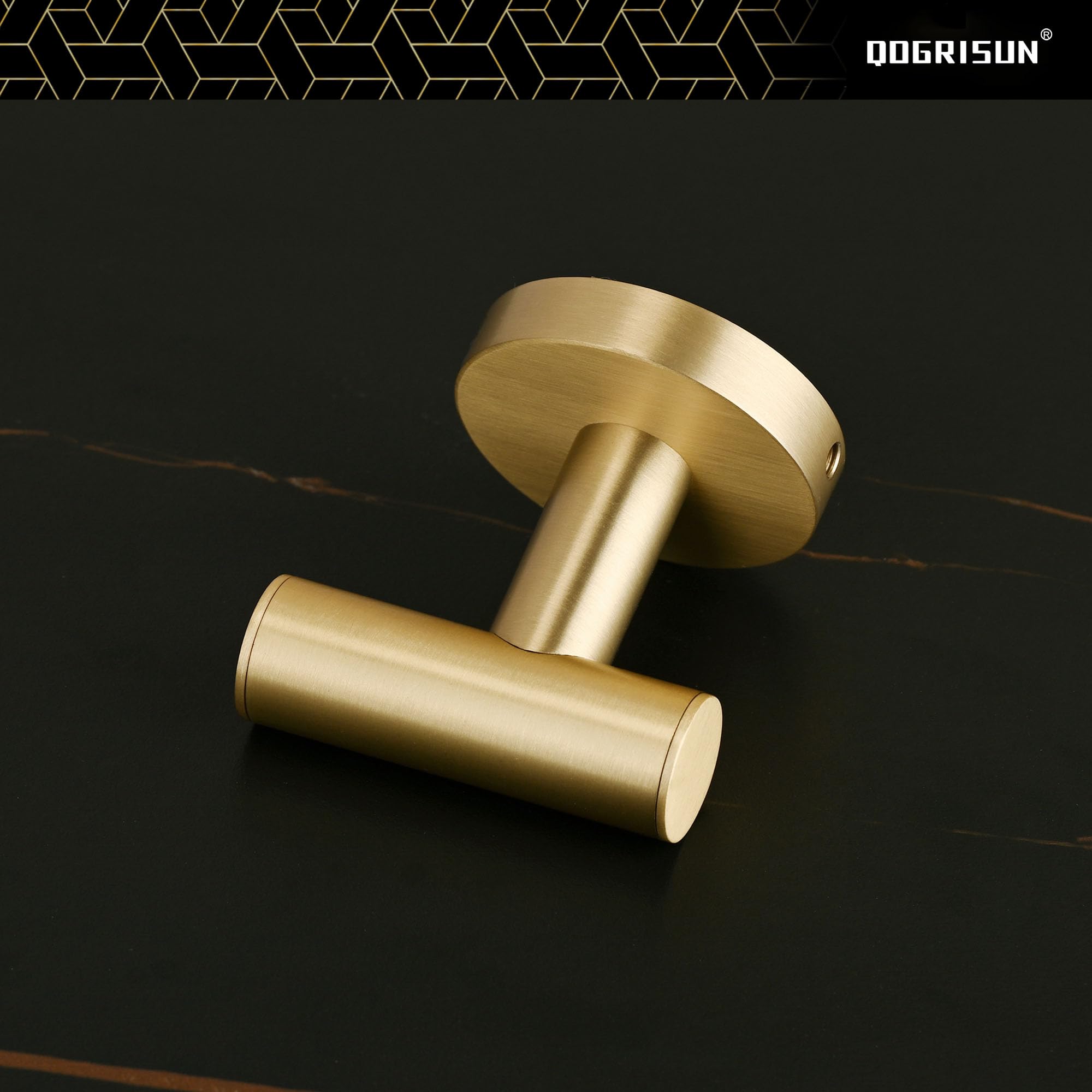 QOGRISUN Brass Towel Hook for Bathroom, Gold Coat Hook Door Hanger Towel Robe Hook Heavy Duty,Modern Brass Bathroom Accessories Wall Mounted, 1 Pack Brushed Brass