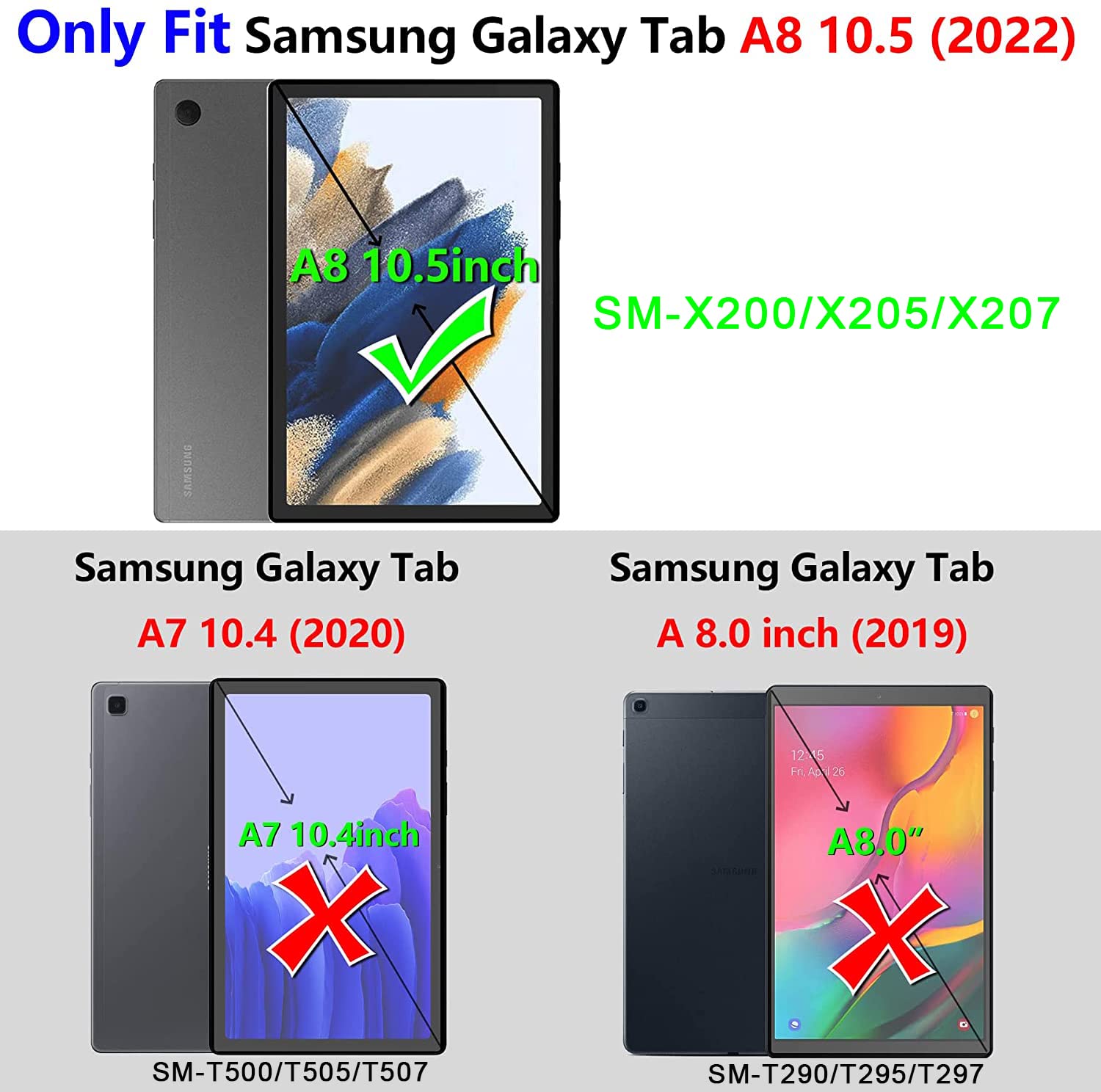 SIBEITU Case Compatible with Galaxy Tab A8 10.5 Inch with Screen Protector 2022, SM-X200/X205/X207, Hard Durable Rugged Protective Tab A8 Cover W/Stand Strap