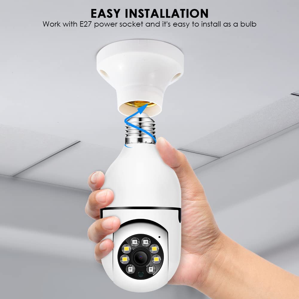 EVERSECU HD 1080P 2.0MP Wireless PTZ Security Camera with E27 Light Connector, Motion Auto Tracking, 2 Way Audio, Spotlight Night Vision, Tuya Smart Life WiFi Screw-in CCTV Camera (4pcs)