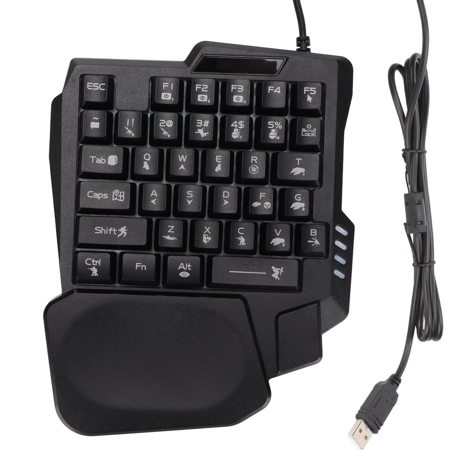 One Handed Gaming Keyboard, Waterproof Black 35 Keys Gaming Keyboard for Mobile Games for Computer