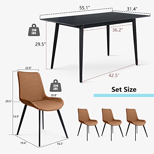 Zerifevni 5 Piece Dining Table Set, Dining Chairs Set of 4, Modern Kitchen Table Set Top with Slate Stone, Metal Base & Legs, Dining Room Table and Leather Chairs (Brown,1 Table with 4 Chairs)