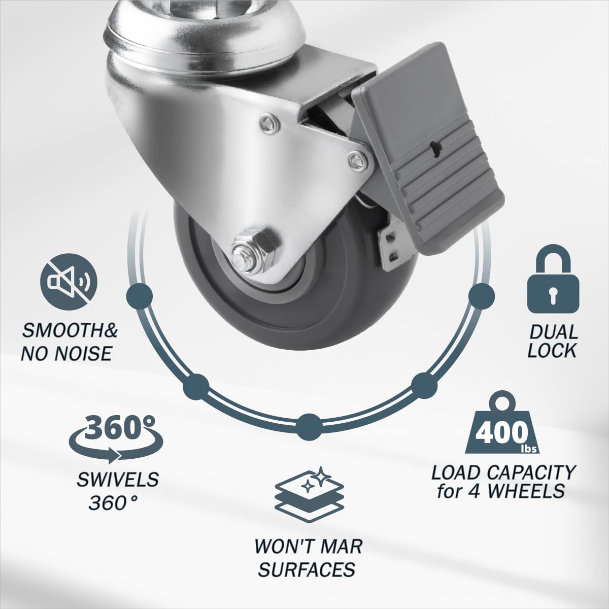 POWERTEC 17202 Dual Locking Swivel Caster Wheels Set of 4 with 400 lb Weight Capacity