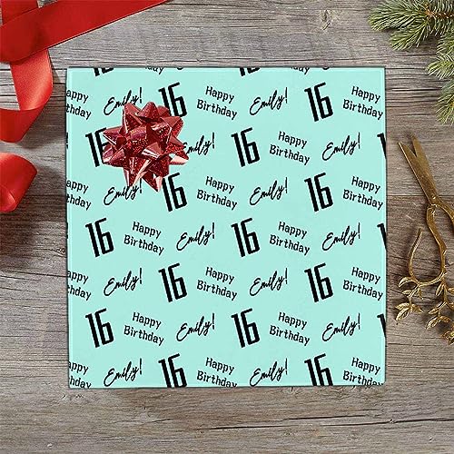 Custom Name Birthday Wrapping Paper Age Name Birthday Pattern Mint Green Personalized Gift Wrapping Paper for Boys Girls Kids Men Women Roll Gift Wrap for Baby Shower, Folded Flat on Birthday Wedding