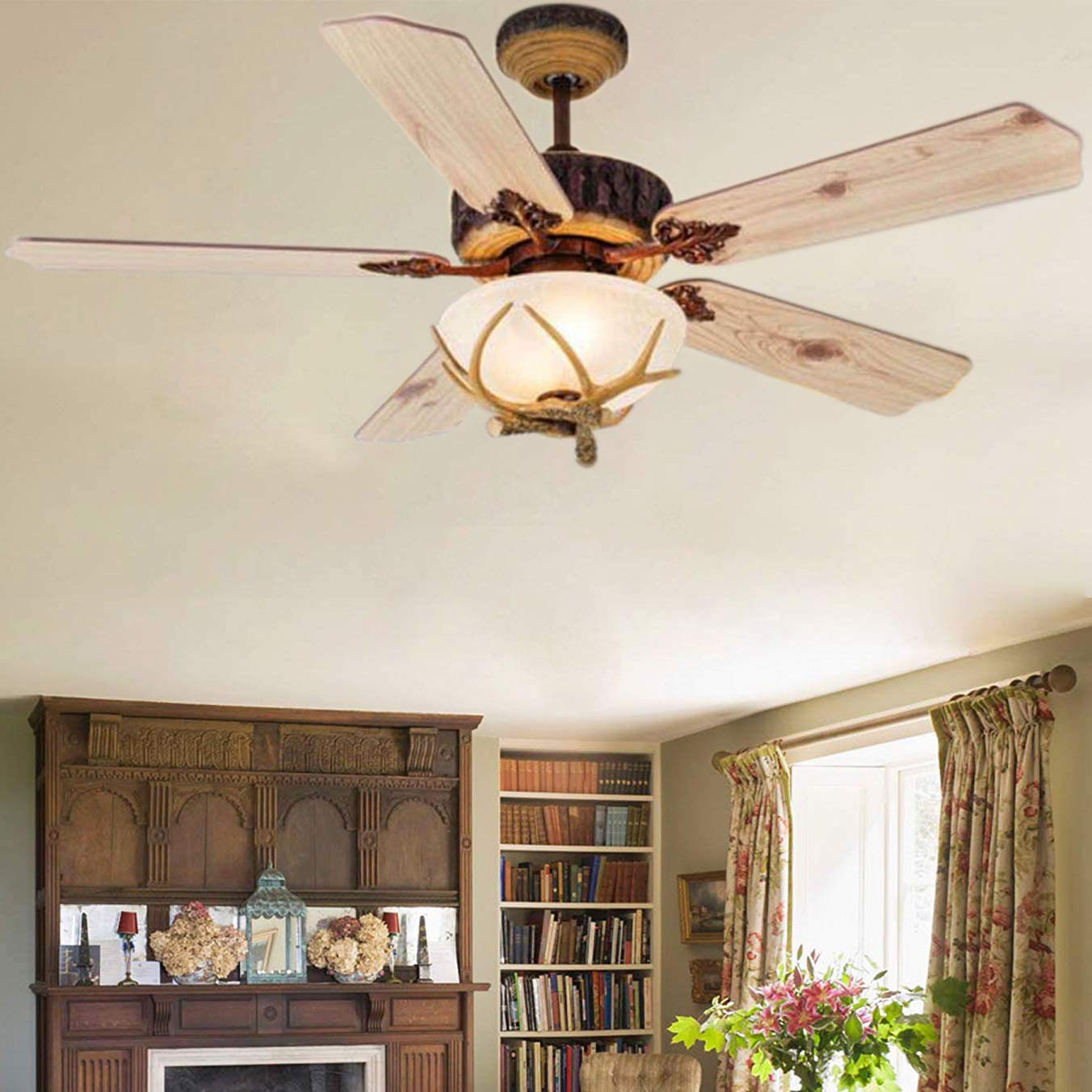 D52inch Antler Chandeliers Fan Light Rustic Ceiling Fan Fandelier Ceiling Fan Chandelier Ceiling Fan cieling fan With remote control flush mount ceiling fan