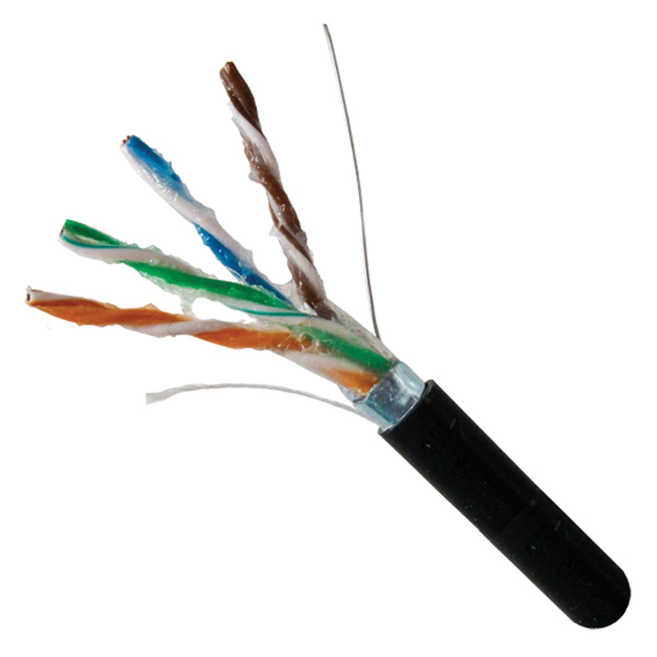 Vertical Cable Cat5e, 350 Mhz, Shielded, Gel Filled (Flooded Core), Direct Burial, 1000ft, Black, Bulk Ethernet Cable, Wooden Spool