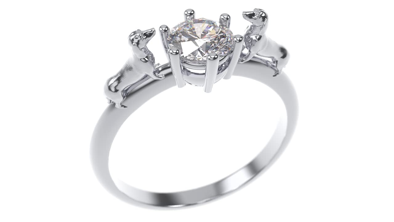 Dachshund Engagement Ring Sterling Silver Dachshund Ring, Size 8