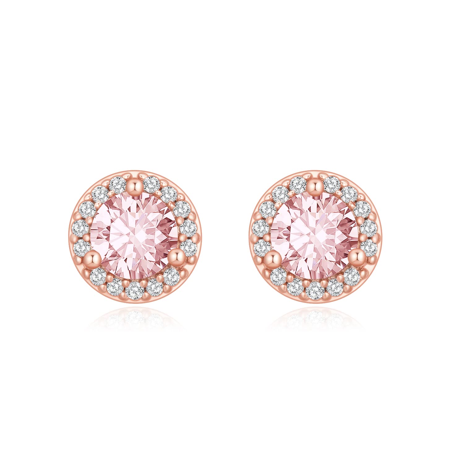 Gloffery 18K Rose Gold Earrings for Women with Created-Morganite, Plated 925 Sterling Silver, Elegant Wedding Meeting Jewelry, Gifts for Women, Sterling Silver, created morganite
