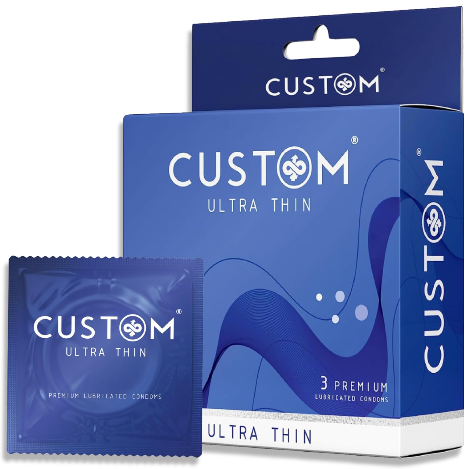 CUSTOM Ultra Thin, Natural Feel Premium Lubricated Condoms - 3 Count
