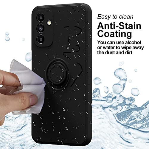 ZIYE Samsung A13 5G Phone Case with Ring Stand Holder Clip Kickstand, Skin-Friendly Touch Silicone Case with 360°Rotatable Ring Kickstand Shockproof Fall-Proof Military Drop Protection Cover Black