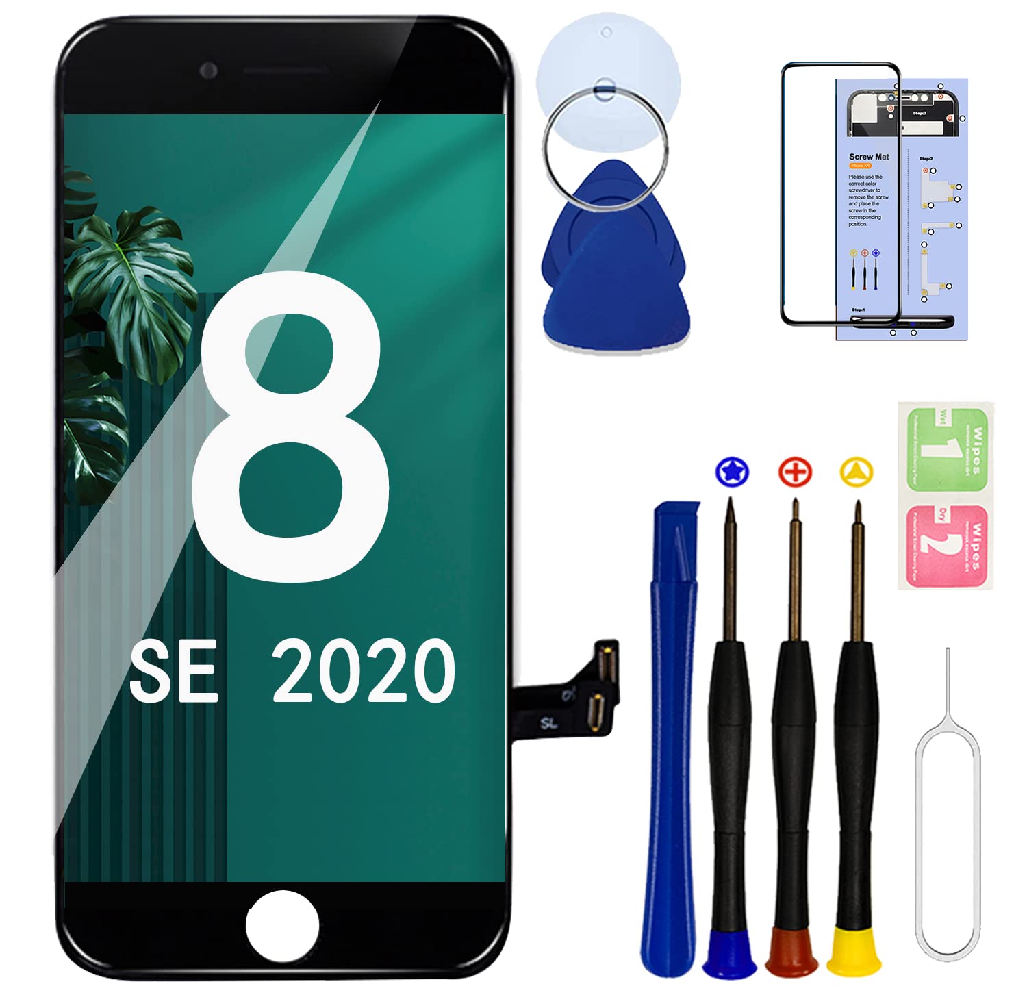 SIMDOG for iPhone 8/ SE 2020 2nd Generation Screen Replacement Black,LCD Touch Digitizer with Repair Tools for A2275, A2298, A2296.with Screen Protector (Black, 8G)âŚ
