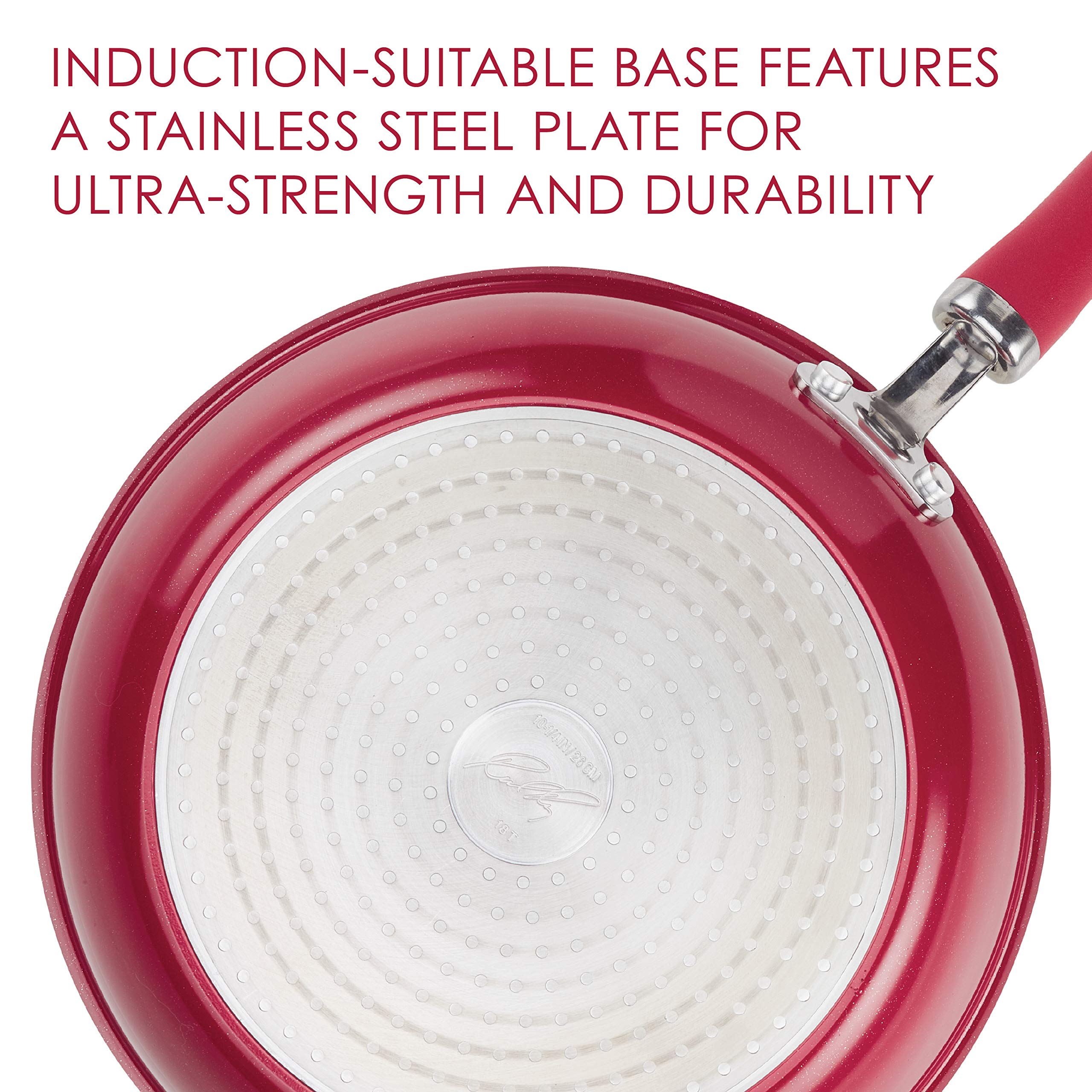 Rachael Ray Create Delicious Deep Nonstick Frying Pan / Fry Pan / Skillet with Lid - 9.5 Inch, Red
