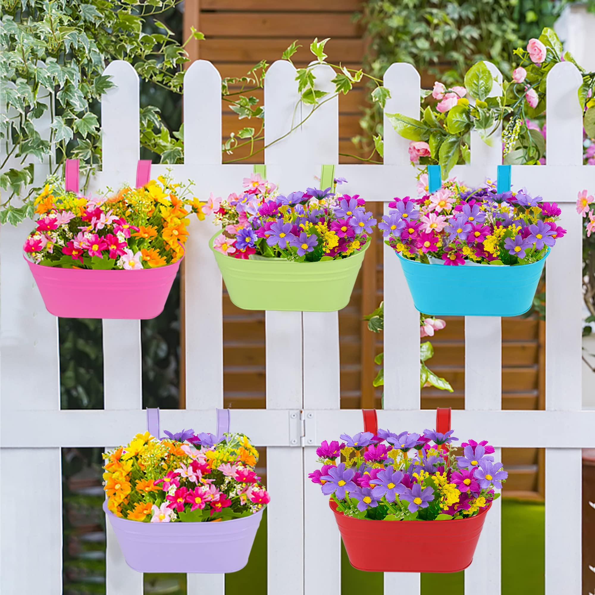 Glory Island 10 Pack 6 in Metal Iron Hanging Flower Pots, Balcony Planter with Detachable Hook, Durable Herb Pots Perfect for Fence (6 inches)