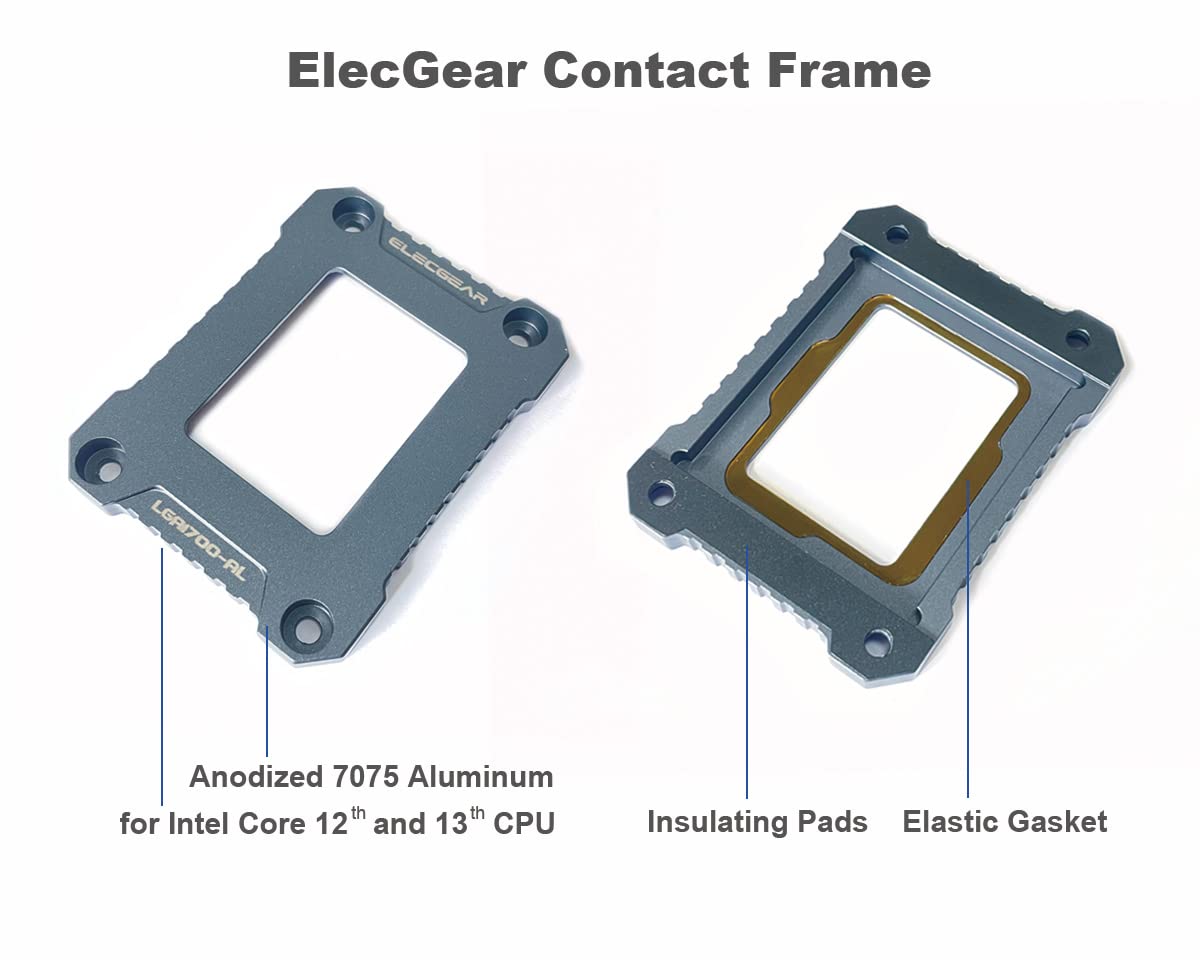 ElecGear Anti-Bending Contact Frame for Intel 13th and 12th CPU, Aluminum Mod ILM for LGA1700 Socket, Replacement CPU Retrofit Mount Kit Fixing Buckle and Thermal Paste