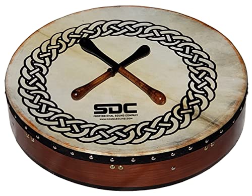 DEURA ROSEWOOD Celtic Circle Design On the Skin Head INSIDE TUNABLE BODHRAN DRUM Irish Celtic 18" Inch Key CASE and Tipper Included