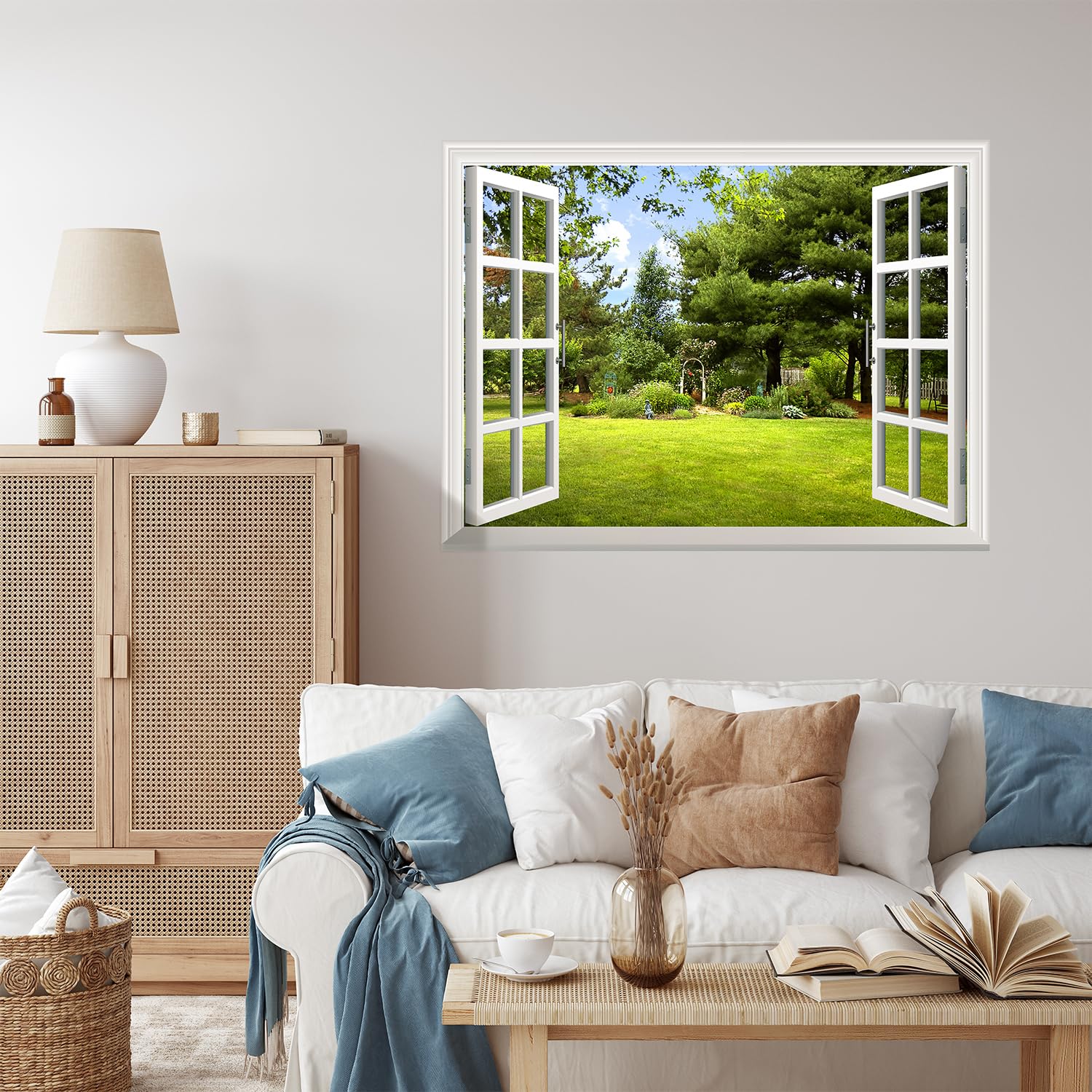 wall26 Removable Wall Sticker/Wall Mural -Beautiful Garden View Out of The Open Window Creative Wall Decor - 24 Inchx32 Inch