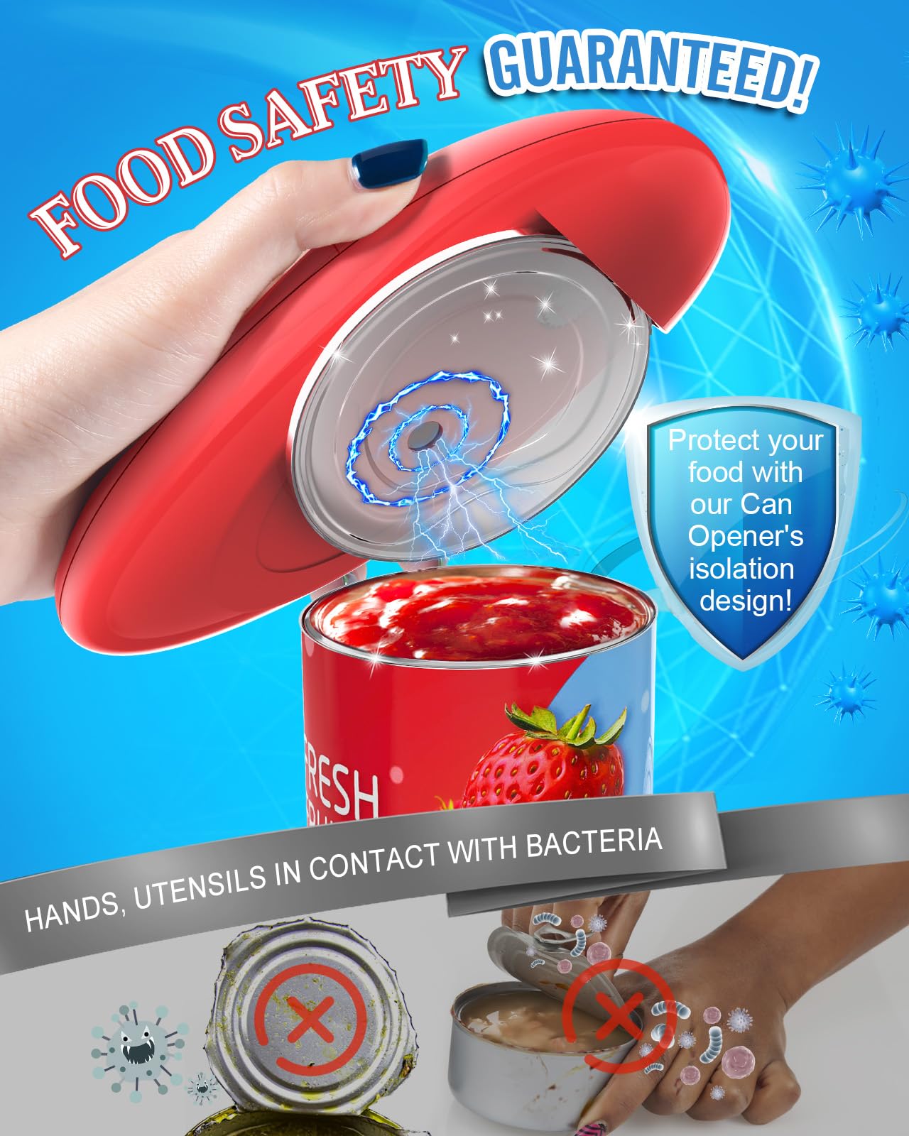 Electric Can Opener Easily Open All Can Sizes with Fast Speed & Smooth Edge, Food-Safe & Battery Operated Can Openers for Kitchen, Automatic Can Opener Hands Free for Weak Hands, Seniors, Arthritis