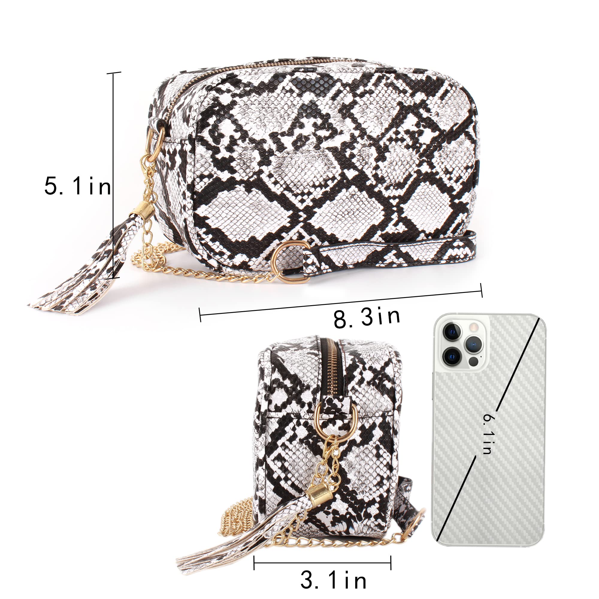 Sun Kea Snakeskin Leather Shoulder Bag Women Small Crossbody Handbag Purse with Pompoms Decor,Mother's Day Gift
