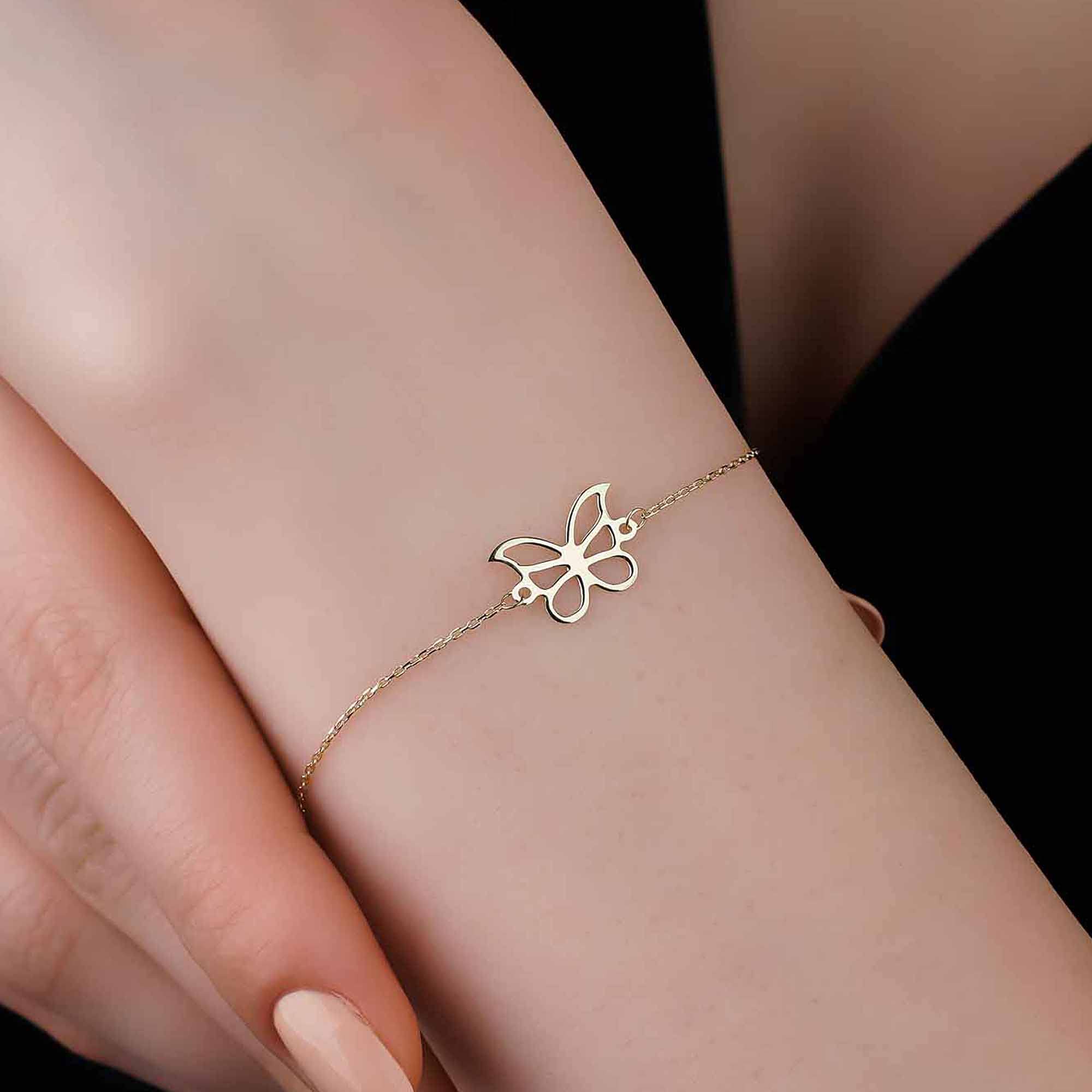 Dainty Gold Butterfly Charm Bracelet with Adjustable Chain - Size 7"