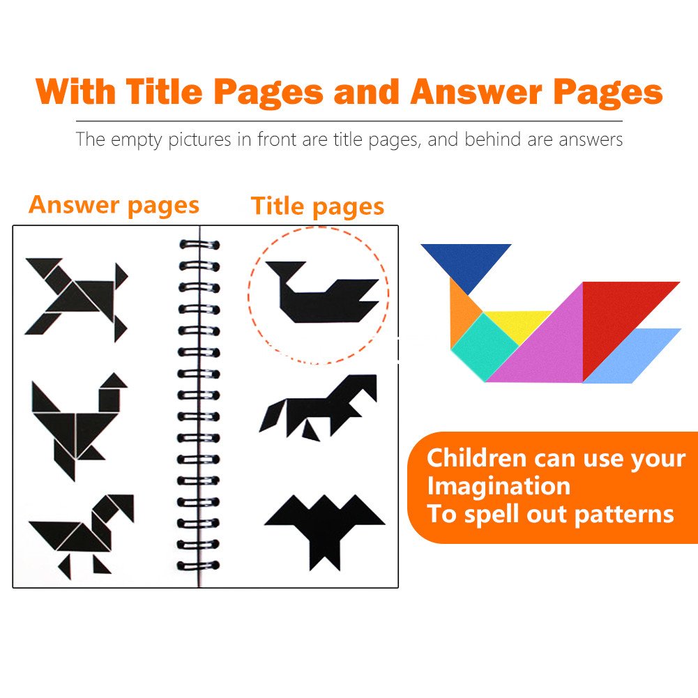 Wallxin Travel Tangram Puzzle - Magnetic Pattern Block Book Road Trip Game Jigsaw Shapes for Kids Adult Challenge IQ Educational Toy Gift Brain Teasers-2 Set of Tangrams