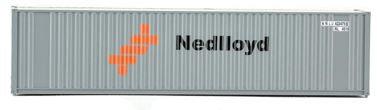 Walthers SceneMaster HO Scale Model of Nedlloyd (Gray, Orange, Black) 40' Hi Cube Corrugated Container W/Flat Roof,949-8219
