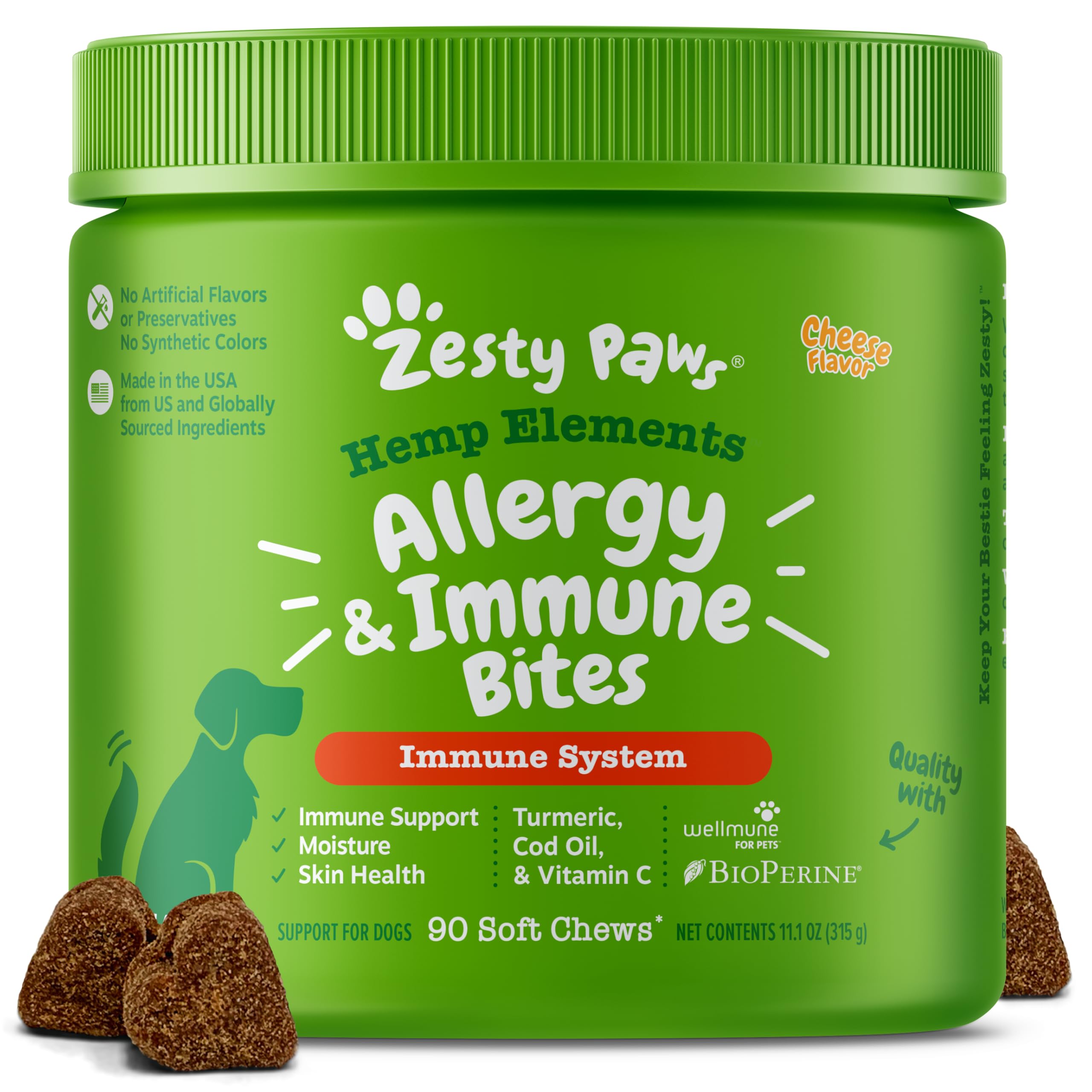 Zesty Paws Dog Allergy Relief - Anti Itch Supplement - Omega 3 Probiotics for Dogs - Salmon Oil Digestive Health - Soft Chews for Skin & Seasonal Allergies - with Epicor Pets – Hemp - 90 Count…