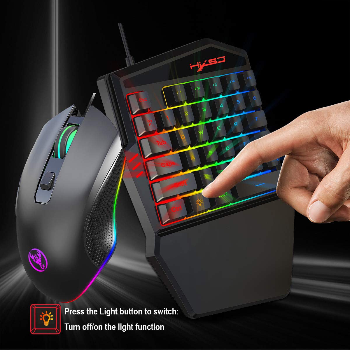 Sdoveb One Hand Gaming Keyboard and Mouse Combo,35 Keys Keycap Wired Mechanical RGB LED Backlit Half Keyboard- Support Wrist Rest, USB Wired Gaming Mouse, Converter Adapter for Gaming (Black)